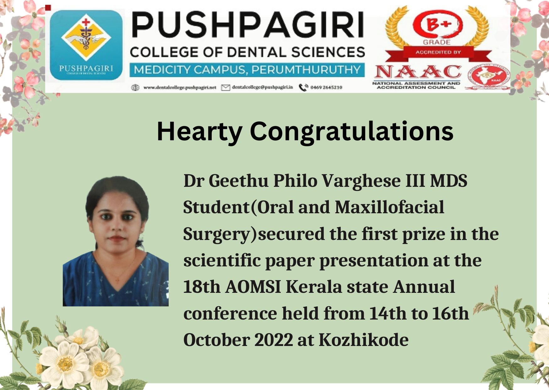 Hearty Congratulations - Pushpagiri- Group of Institutions